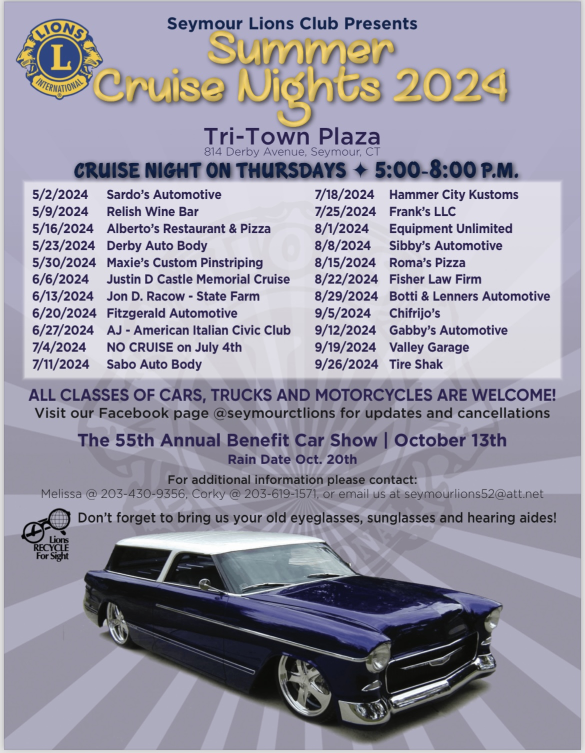 Cruise Night - Every Thursday - Seymour (CT) Lions Club - CarShowSafari.com